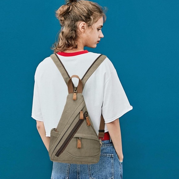 kl398 | Bags | Green Cotton Canvas Convertible Sling Bag Backpack ...